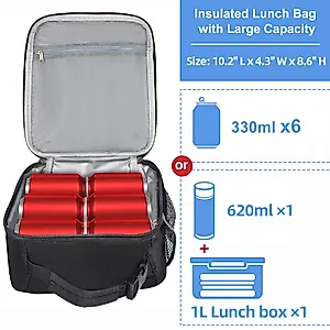 Insulated Lunch Bag, Leakproof Portable Lunch Box for Women Men Boys Girls, Large Capacity Cooler Bag with Handle and Bottle Pocket for Office School Camping Hiking Outdoor Beach Picnic (Black)