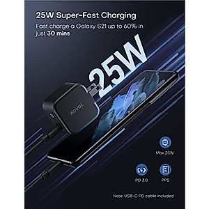 USB C Fast Charger, KOVOL Sprint 25W Super Fast Charger, Foldable Type C Wall Charger PPS PD for Samsung Galaxy S21/S21+/S21 Ultra/S20/Note 20/iPad Pro/iPhone, and More (5ft Charging Cable Included)