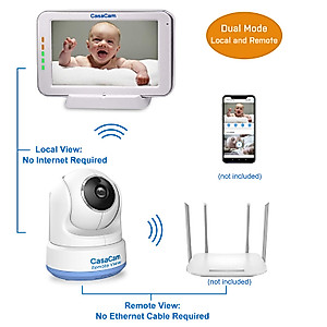 CasaCam Dual Mode Local & Remote View Baby Monitor with 5" Touchscreen and HD Pan & Tilt Camera, Secured Phone App, Two Way Audio, Lullabies, Nightlight, Night vision and Temperature Sensor. BM200 Pro
