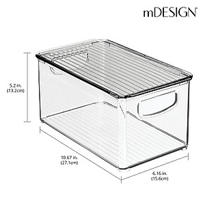 mDesign Plastic Deep Storage Bin Box Container with Lid and Built-In Handles - Organization for Fruit, Snacks, or Food in Kitchen Pantry, Cabinet, Cupboard, Ligne Collection, 6 Pack, Clear/Smoke Gray