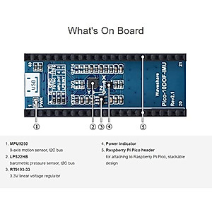 Waveshare 10-DOF IMU Sensor Module for Raspberry Pi Pico Incorporates 9-Axis Motion Sensor ICM20948 and Baroceptor LPS22HB
