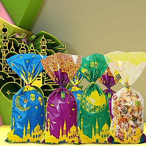 100 Pcs Ramadan Eid Goodie Bags, Ramadan and Eid Mubarak Gift Bags, Ramadan Kareem Eid Mubarak Decorations for Home Ramadan Eid Gift Treat Cellophane Candy Bags for Islamic Muslim Party Favor Supplies