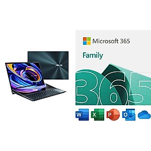 ASUS ZenBook Pro Duo 15 OLED UX582 Laptop, 15.6” OLED 4K Touch Display, i7-12700H, 16GB, 1TB, Windows 11 Home, Celestial Blue, with Microsoft 365 Family | 15-Month Subscription | PC/Mac Download