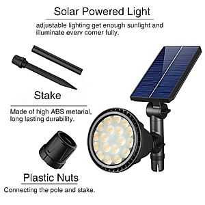 JSOT 600 Lumen Bright Solar Lights Outdoor Waterproof,Solar Powered Landscape Spotlights Solar Walkway Lighting for Backyard Garden Pathway Driveway Path Wall Patio Decor Warm White 4 Pack