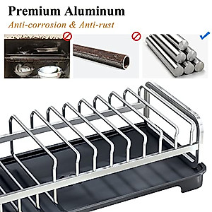Small Dish Drying Rack, Aluminum Dish Rack with Utensil Holder, Anti-rust Dish Racks for Kitchen Counter Multifunctional Dish Drainer with Drainboard, Drying Rack for Dishes, Knives, Spoons, and Forks