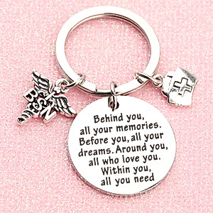 FEELMEM BSN Keychain BSN Bachelor of Science Nursing Gifts Behind You All Memories Before You All Your Dream BSN Graduation Gift for Women (BSN Keychain)