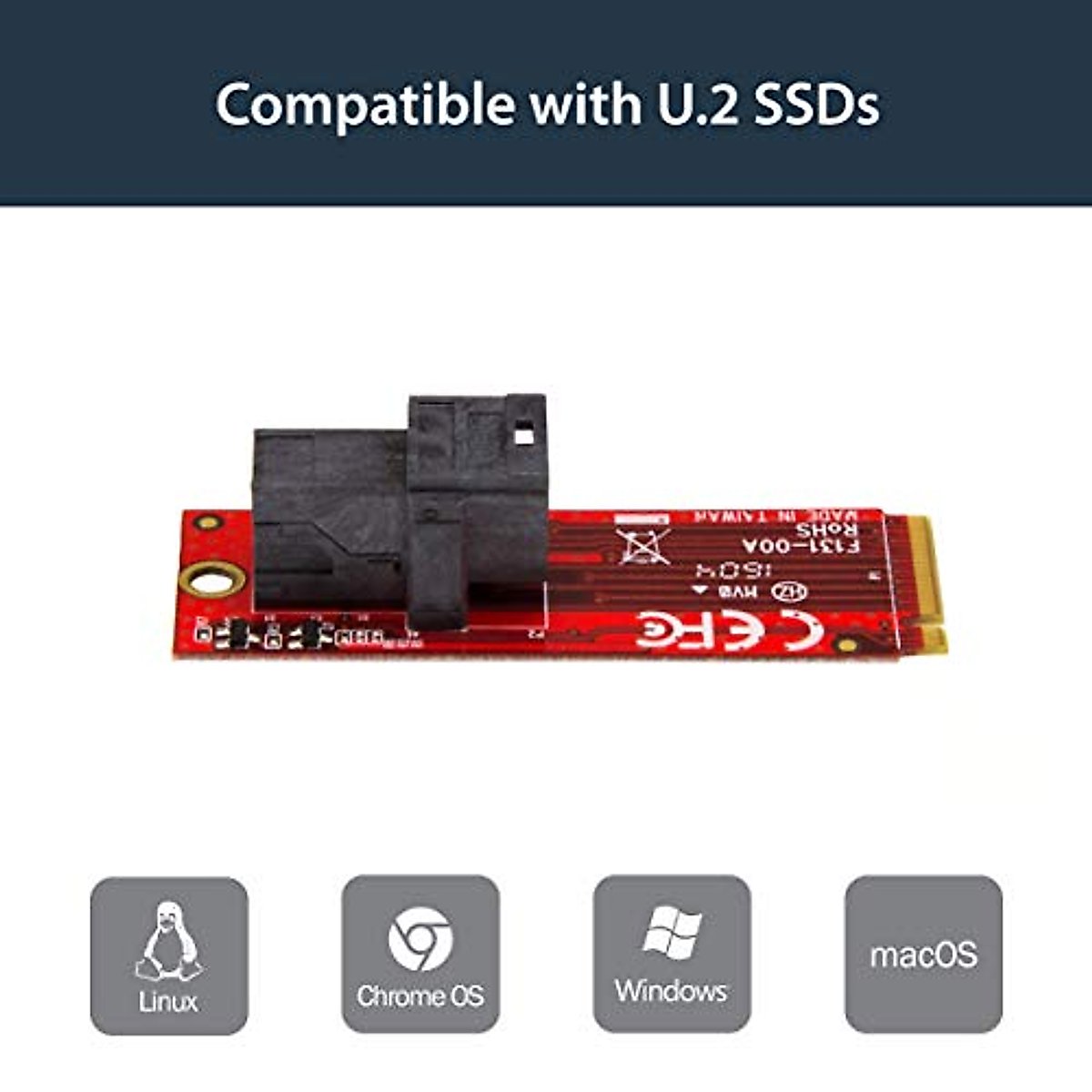 StarTech.com U.2 to M.2 Adapter - for 1 x U.2 PCIe NVMe SSD - M.2 PCIe x4 Host Interface - U.2 SSD - M.2 PCIe Adapter - U.2 Drive , TAA (M2E4SFF8643)