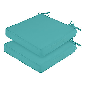 LOVTEX 19x19 Outdoor Chair Cushions Set of 2, Waterproof Patio Cushions for Outdoor Furniture with Removable Cover, Thick Outdoor Seat Cushions for Chairs with Straps and Portable Handle(Teal)