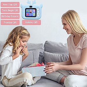 20MP Kid Camera, 2 Inch Color Display Timer Video 1080P USB Digital Camera with Card Reader for School (Blue+White)