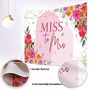 Mocsicka Miss to Mrs Backdrop Hot Pink Flowers Gold Glitter Bridal Shower Party Decorations Wedding Bride to Be Engagement Photography Background (7x5ft(82''x60''), Pink)
