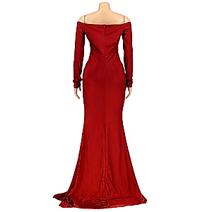 Vakkest Womens Sexy Long Sleeve Off Shoulder V Neck Wrap Side Split Bodycon Cocktail Party Maxi Dress