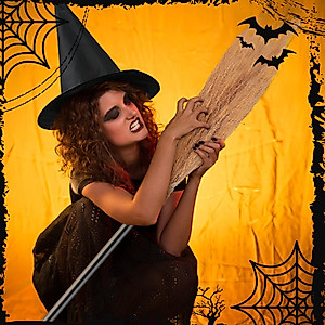 Panitay 6 Pieces Halloween Witch Broom Hat Set, Includes 3 Pcs Realistic Witch Brooms and 3 Pcs Black Witch Hats, Halloween Witch Accessories for Halloween Party Cosplay Props Costume Accessories