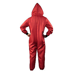 Yan Dream Group Couple Costume Red Coverall Jumpsuits Carnival Hoodie Party Outwear with Latex Mask