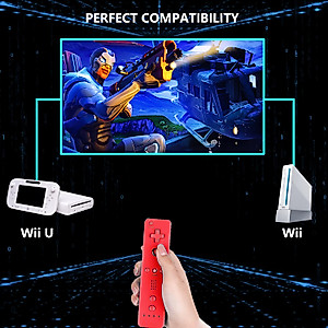 Yosikr Wii Controller 2 Pack, Wii Remote Controller with Silicone Case and Wrist Strap Compatible for Wii/Wii U (Red and DeepBlue)