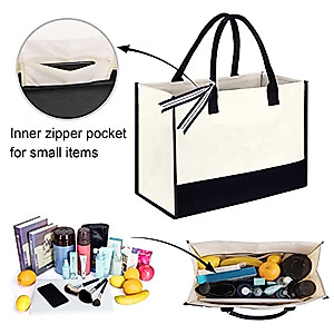 Famard Initial Embroidery Canvas Tote Bag with Zipper and Inner Pocket, Personalized Birthday/Bride to Be Gifts for Women