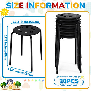 Thyle 20 Pcs Stacking Stools 17.5 Inch Kids Chair Plastic Metal Round Stacking Stool for Kids Adults Stackable Stools Flexible Seating Classroom Furniture for Home Office School (Black)