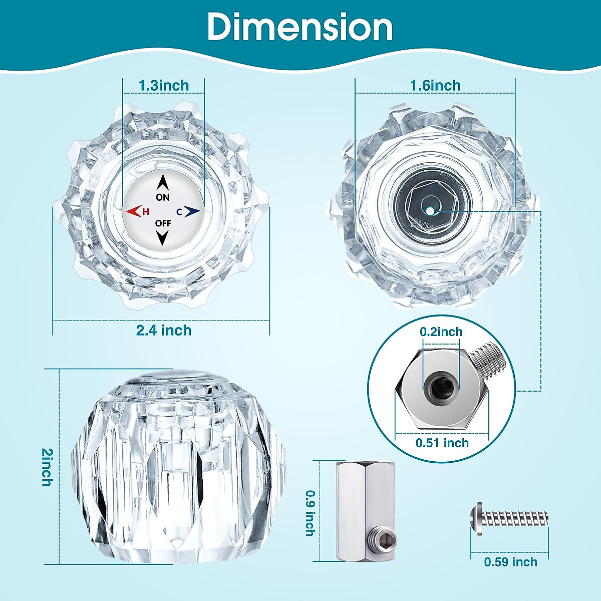 Dreyoo Shower Faucet Handle Replacement for RP41661, Compatible with Delta and Peerless Single Handle Tub Faucets, Knob with Button, Screw and Connector, Clear Acrylic