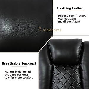 A Ainehome Living Room Furniture Power Recliner Set, Leather Sectional Sofa Set for Living Room, Home Theater, with LED Lights, Hide-Away Storage, Wireless Charging(B-Black,Sofa+Chair)