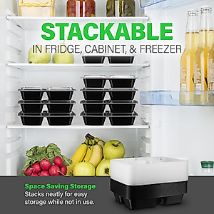 Ez Prepa 15 Pack 32oz 3 Compartment Meal Prep Containers with Lids -Food Storage Containers Plastic, Bento Box, Lunch Containers, Microwavable, Freezer and Dishwasher Safe, Food Containers