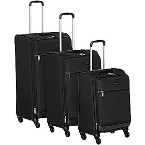 Amazon Basics 3 Piece Softside Carry-On Spinner Luggage Suitcase Set -Telescoping Handles, Black