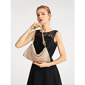 YUWITA Rhinestone Evening Handbag Purse Small Hobo Shoulder Bag for Women (Gold)
