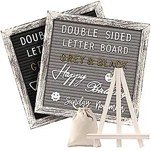 Double Sided Rustic Felt Letter Board with 10x10in Vintage Wood Frame,750 Precut Letters,Months & Days & Script Cursive Words,Farmhouse Message Board Shabby Wall Decor