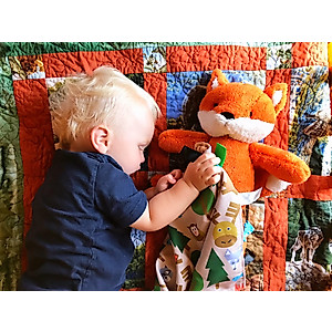 Baby Sensory, Security & Teething Closed Ribbon Tag Lovey Blanket with Minky Dot Fabric: 14”X18” (Forest)