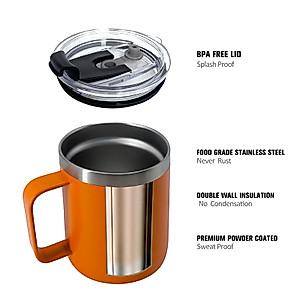 GOBATT 1pack 12oz Coffee Mug With Handle Bulk, Stainless Steel Insulated Travel Tumblers With,Double Wall Vacuum Camping Cup for Hot & Cold Drinks Tea (orange)