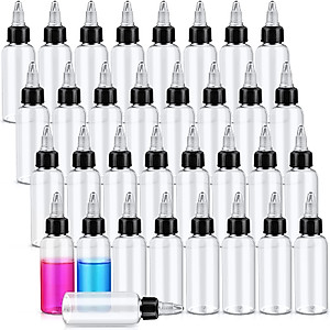 Gandeer 96 Pieces 2 oz Clear Dispensing Bottles Plastic Bottles with Twist Caps Twist Top Bottles Boston Round Bottles for Liquids Oils Inks Crafts Condiments(2 oz, 4.76 x 1.38 Inch)