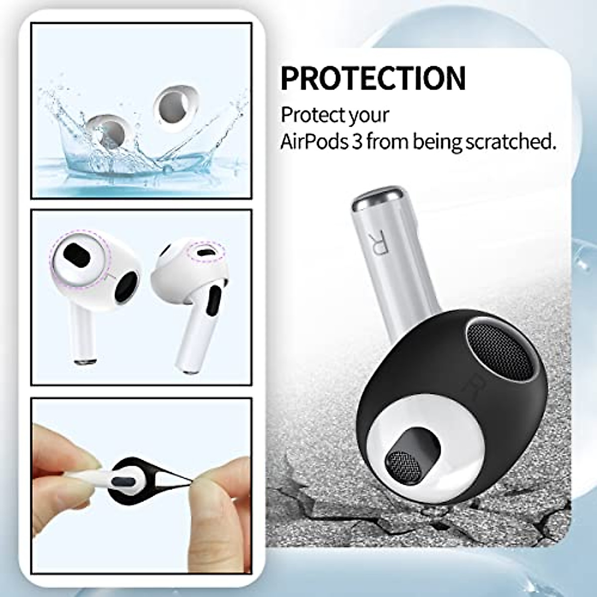 [6 Pairs] for AirPods 3 Ear Tips Covers【 Fit in The Charging Case】, AIBEAMER Silicone Anti-Slip/Dust Ear Covers Accessories Compatible with Apple AirPods 3 (2021) -Black/White