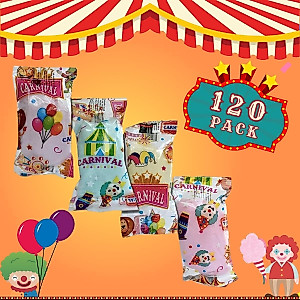 Lupy Lups! Cotton Candy Bags Carnival Desing - Assorted Flavors- Individual Package Big Bulk 0.53 oz each - Pastel Candy for Stocking, Treats, Party Favors, Buffet table Pinata (Carnival 120 Pack)