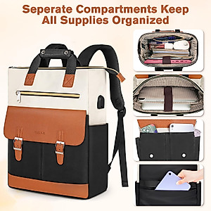 Convertible Tote Backpack Women, 15.6 Inch Slim Laptop Backpack Lightweight with USB Charging Port, Wide Top Open College School Bookbag Casual Elegant Daypack Computer Bag for Girls Ladies Students