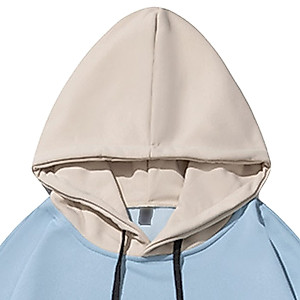 Maiyifu-GJ Men's Color Block Casual Hoodie Pullover Hip Hop Patchwork Hooded Sweatshirt Casual Long Sleeve Hoodies Outwear (Light Blue,X-Large)