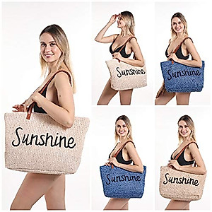 Women Beach Tote Summer Purse Handbag Utility Bag Zipper, Beige Cute Xl Large Woven Straw for Travel, Mom Female Sister Wife Girlfriend…