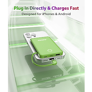 Alongza Portable Phone Charger 2 Pack Lightweight Power Bank with Built-in Cable External Phone Charger Small 6000mAh and 10000mAh for Cell Phones