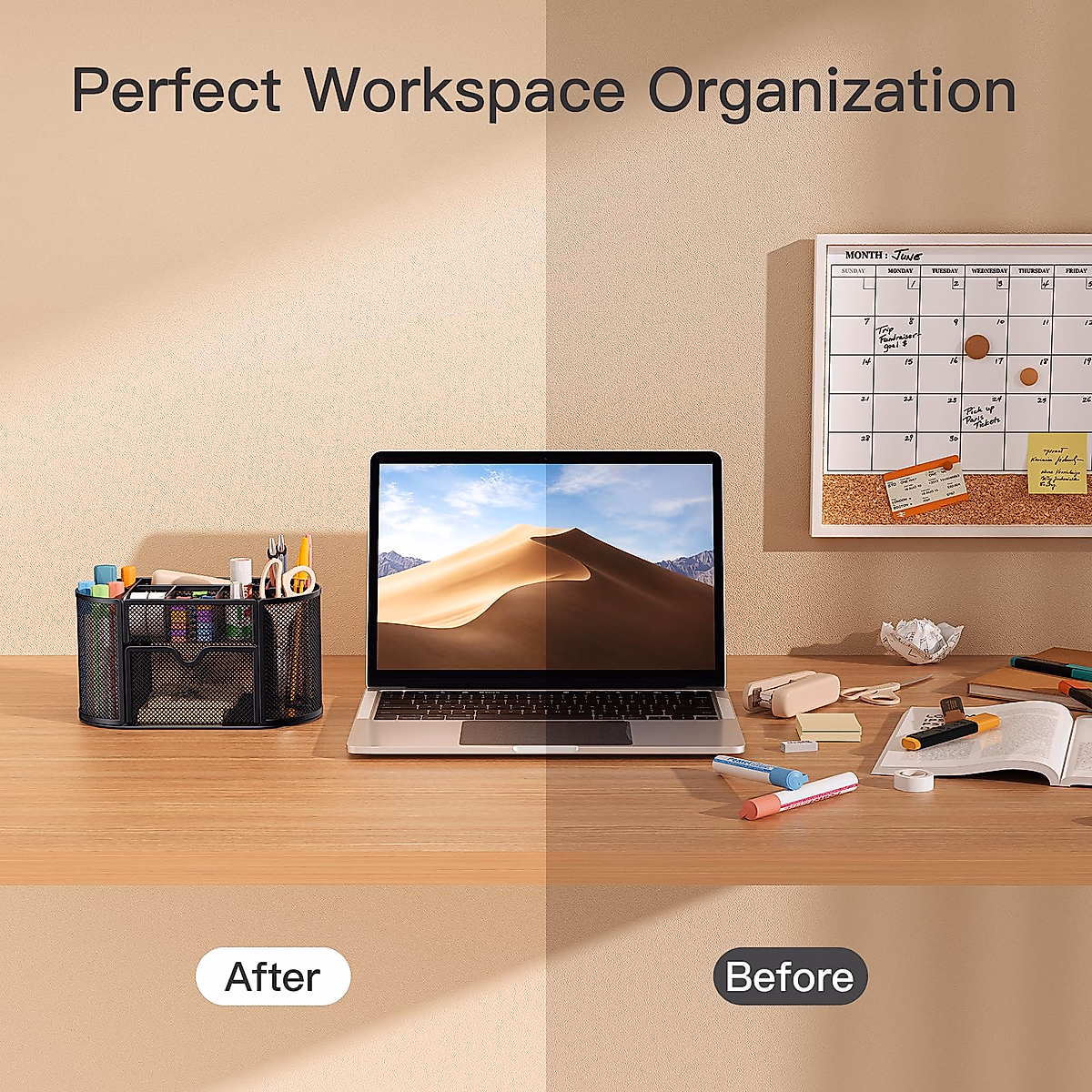 Desk Organizer Mesh Desktop Office Supplies Multi-functional Caddy Pen Holder Stationery with 8 Compartments and 1 Drawer for Office, Home, School, Classroom by Pipishell