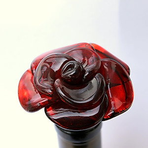 Wine Bottle Stopper Glass Rose Red, Hand Blown Rose, Lampwork SRA Rose, Flower Stainless steel, Gift for Wino Handmade by Untamed Rose