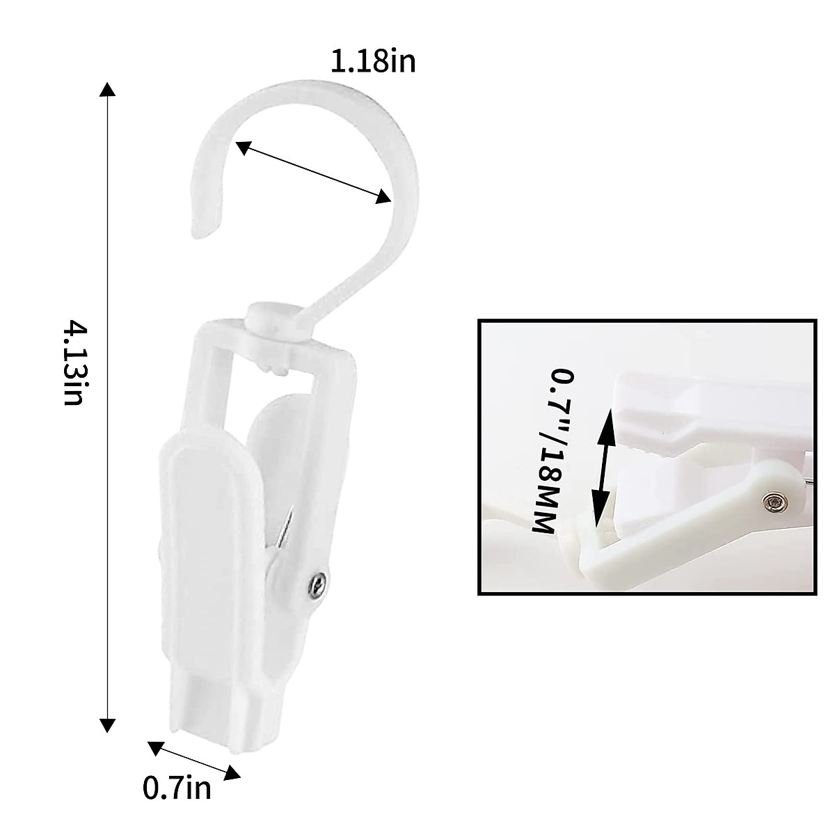 15 PCS Super Strong Plastic Clothes Pin Hooks Clip Family Travel Rotating Hanging Laundry Hooks Clip, Clothes Pins - 4.3 inches (White)