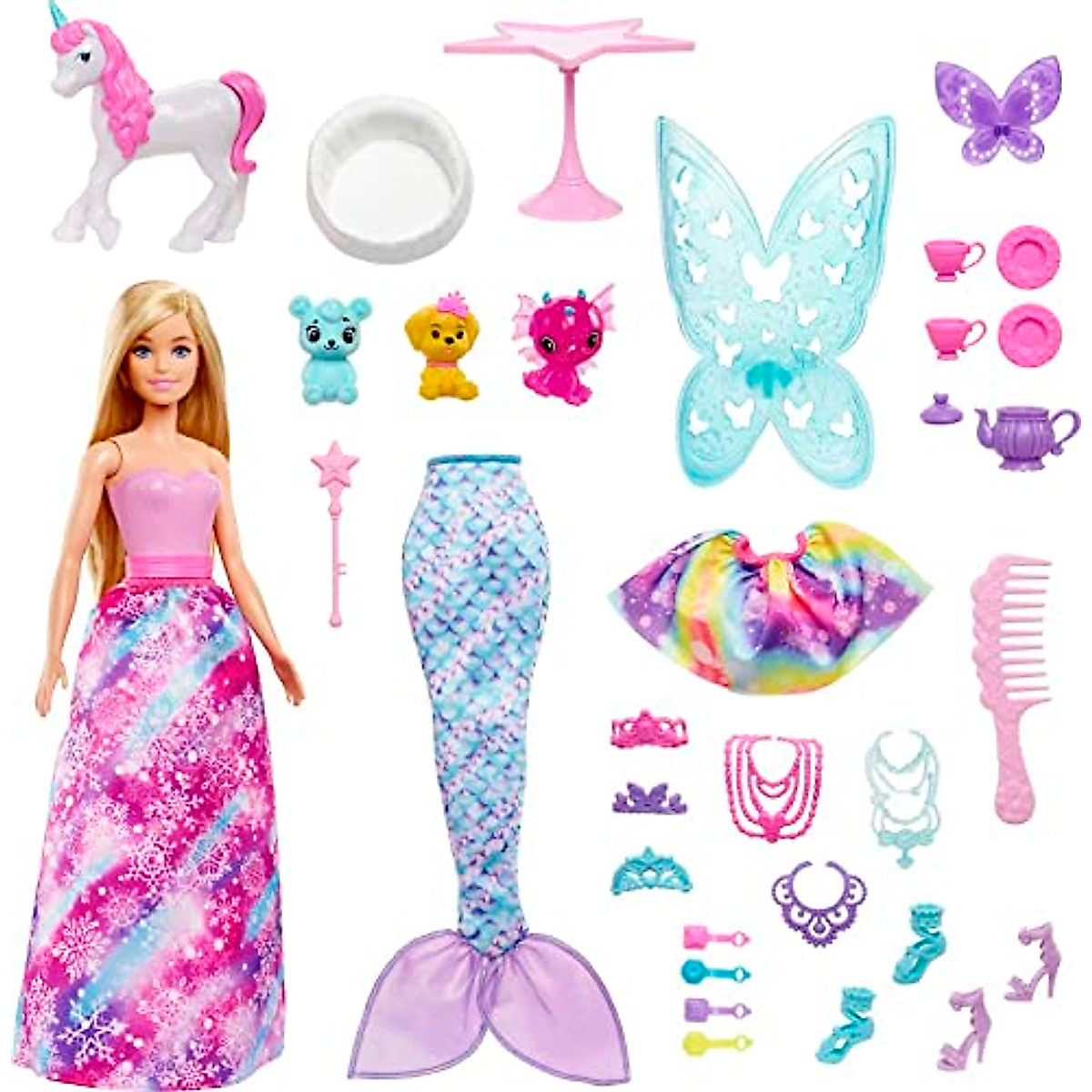 Barbie Dreamtopia Fairytale Surprise Box with Barbie Doll and 24 Gifts Including Fairytale Fashions, Magical Pets and Accessories