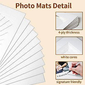 yeestone 10 Pack Picture Frame Mats, 11x14 Matted to 8x10 Photo Mats, Acid Free Picture Matting for Pictures Photos Watercolor Artwork (White)