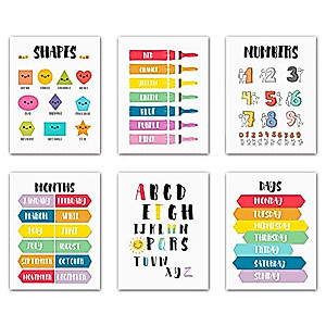 ARPEOTCY Rainbow Kids Playroom Wall Decor, Colorful Wall Art Posters, Educational Wall Art Prints for Nursery Wall Decor, Set of 6, 8x10in, Unframed