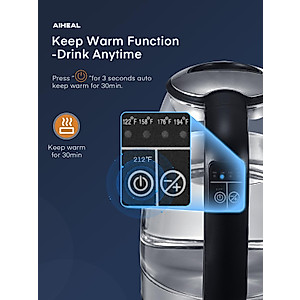 Electric Kettle, Aiheal Glass Kettle Temperature Control With 5 Colors LED Lights Variable, Keep Warm, Fast Boiling Electric Kettle, Stainless Steel Inner Lid & Bottom, 1.7L