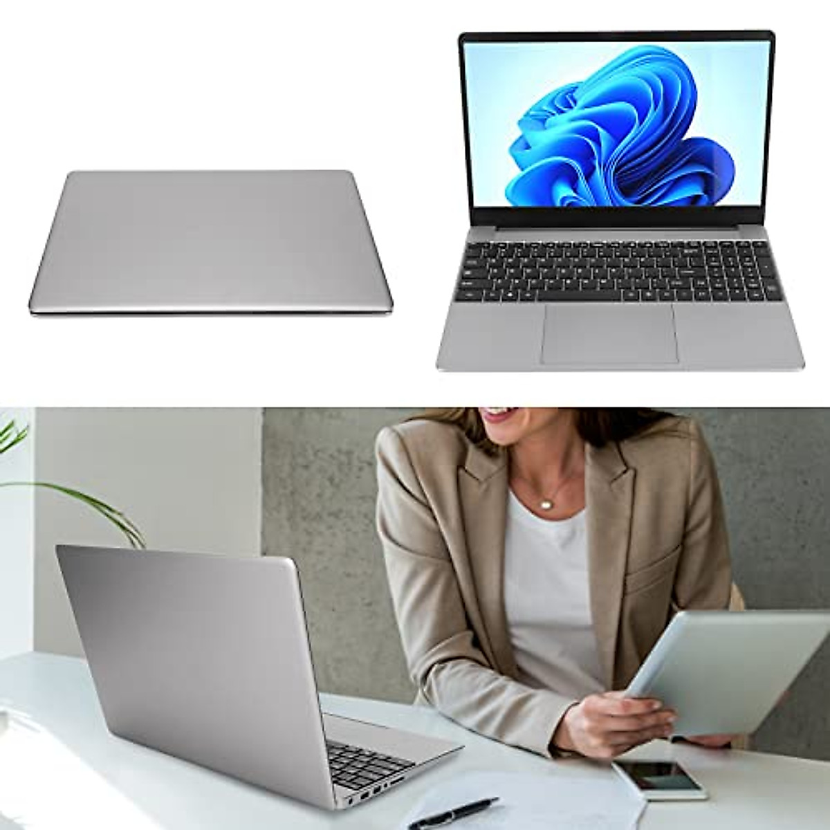 Naroote Laptop, 5000mAh Multiple Interfaces 15.6in Computer Laptop 1920x1080 100-240V 8G 256G FHD Screen for Windows 10 for Study (8+256G US Plug)