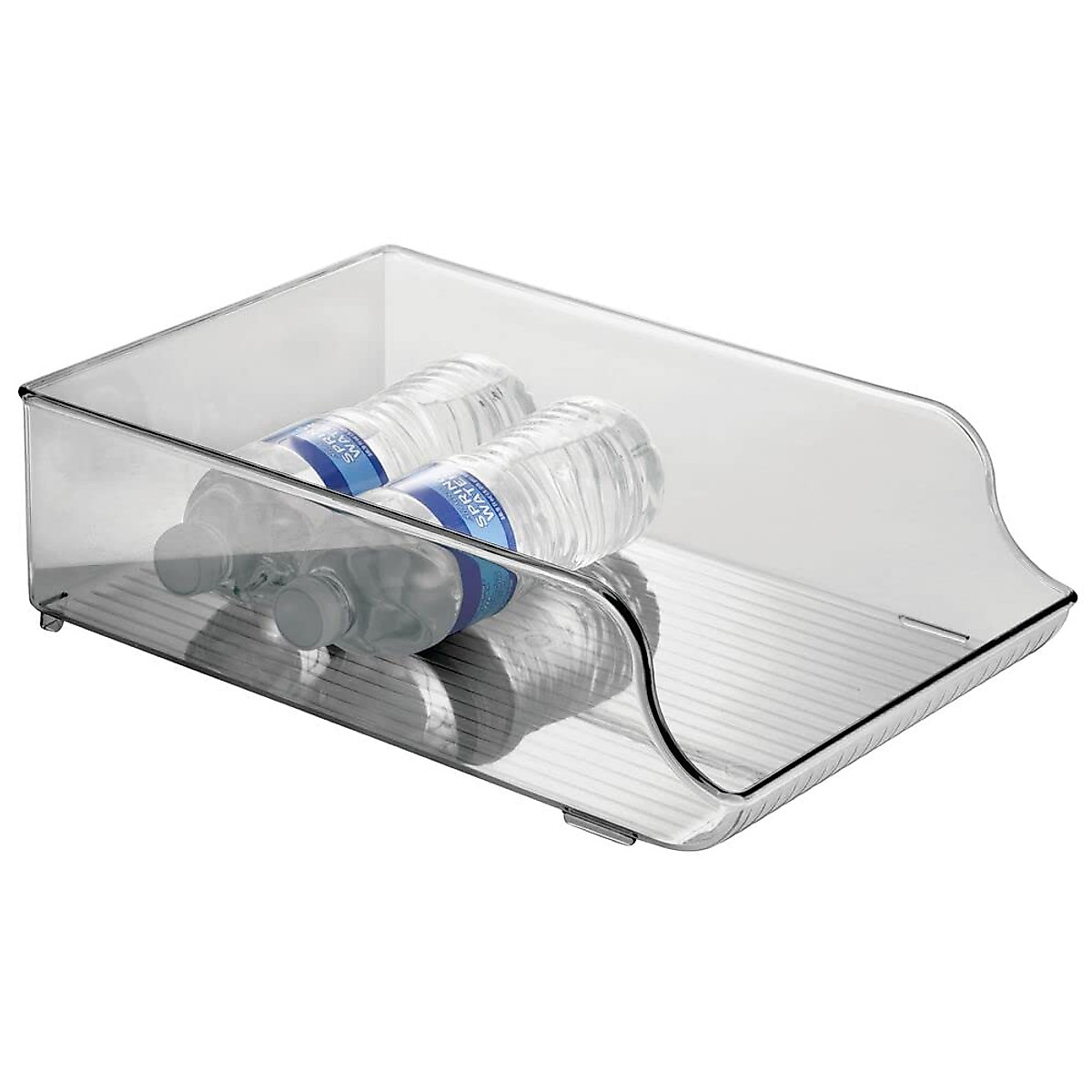 mDesign Wide Plastic Kitchen Water Bottle Storage Organizer Tray Rack - Holder and Dispenser for Refrigerators, Freezers, Cabinets, Pantry, Garage - 2 Pack - Smoke Gray