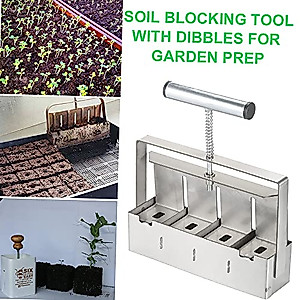 Irfora Handheld Soil Blocker 2-Inch Soil Block Maker Soil Blocking Tool with Dibbles Dibbers for Garden Prep