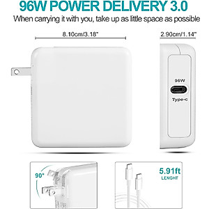 MacBook USB C Charger for MacBook Air/MacBook Pro/Mac Charger USB C Laptop Chargers, 96W Mac Book Pro Charger Block, USBC Computer Power Adapter, Included Type C Cable