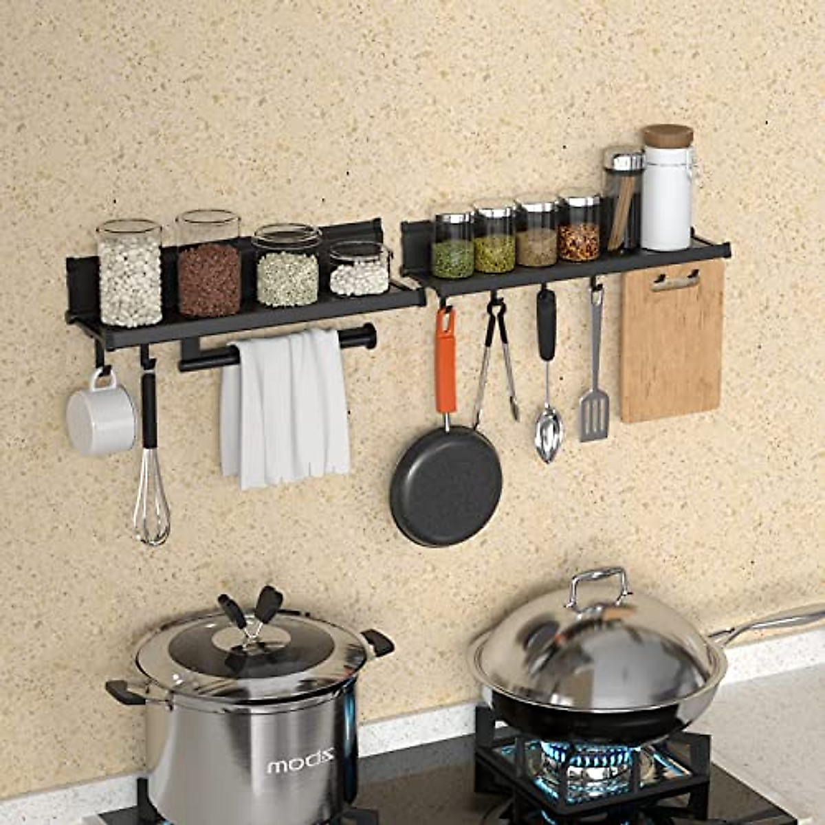 WGONEEDESS Floating Shelves Wall Mounted,2 pcs 16.5 Inch Rustic Aluminum Bathroom Shelves,Black Towel Rack for Bedroom, Living Room, Kitchen, Office(2 Pcs)