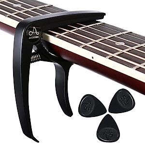 AODSK Capo for Electric Guitar Acoustic Guitar String Steel Ukulele Capo Metal Material Black with 3 pick
