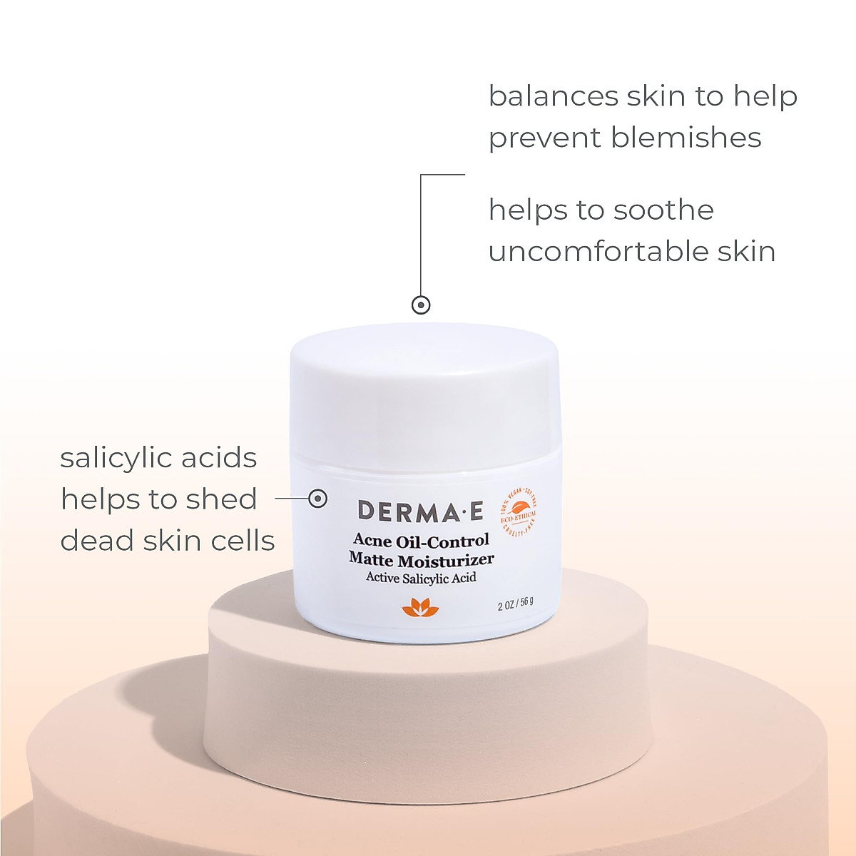 DERMA E Acne Oil Control Face Moisturizer, 2 Oz, Matte Moisturizer with Salicylic Acid, Tea Tree Oil & Aloe Vera, Face Cream Rebalances Sebum Production & Prevents Blemishes, Redness & Breakouts 2 Oz