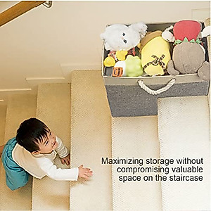 AmzFan Stairs Basket with Handle, Stair Baskets for Carpeted Stairs and Wooden Stairs, 16’’ Large Cotton Foldable Staircase Basket, Stair Organizer Basket Storage for Home and Office Decor